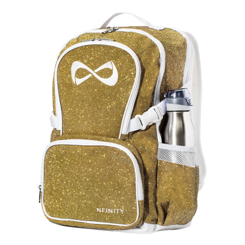 Nfinity Gold Sparkle White Logo Backpack - Cheer World UK